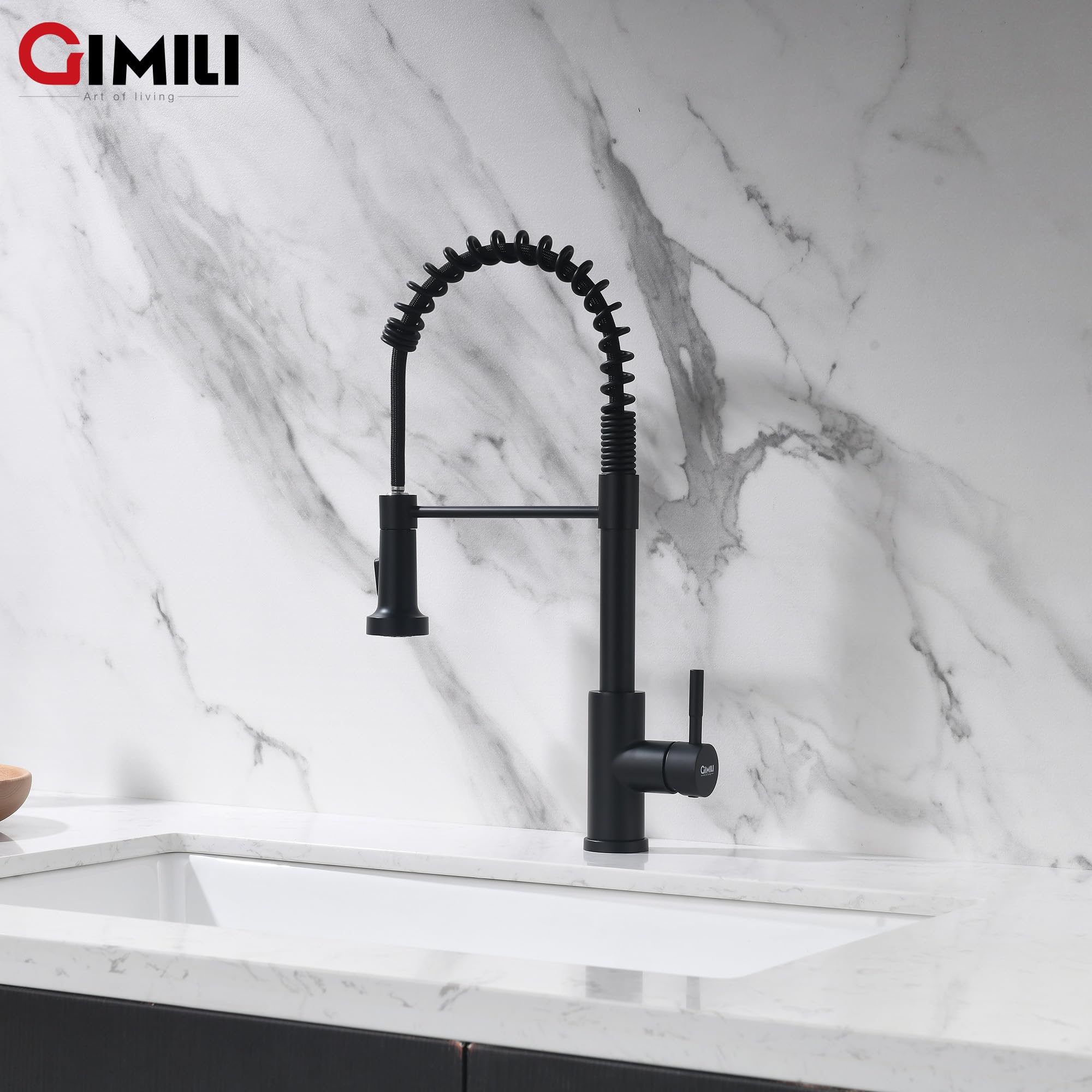 GIMILI Black Kitchen Faucets with Pull Down Sprayer, Single Handle Spring Kitchen Faucet, Commercial Modern rv Faucet for Kitchen Sink, Matte Black