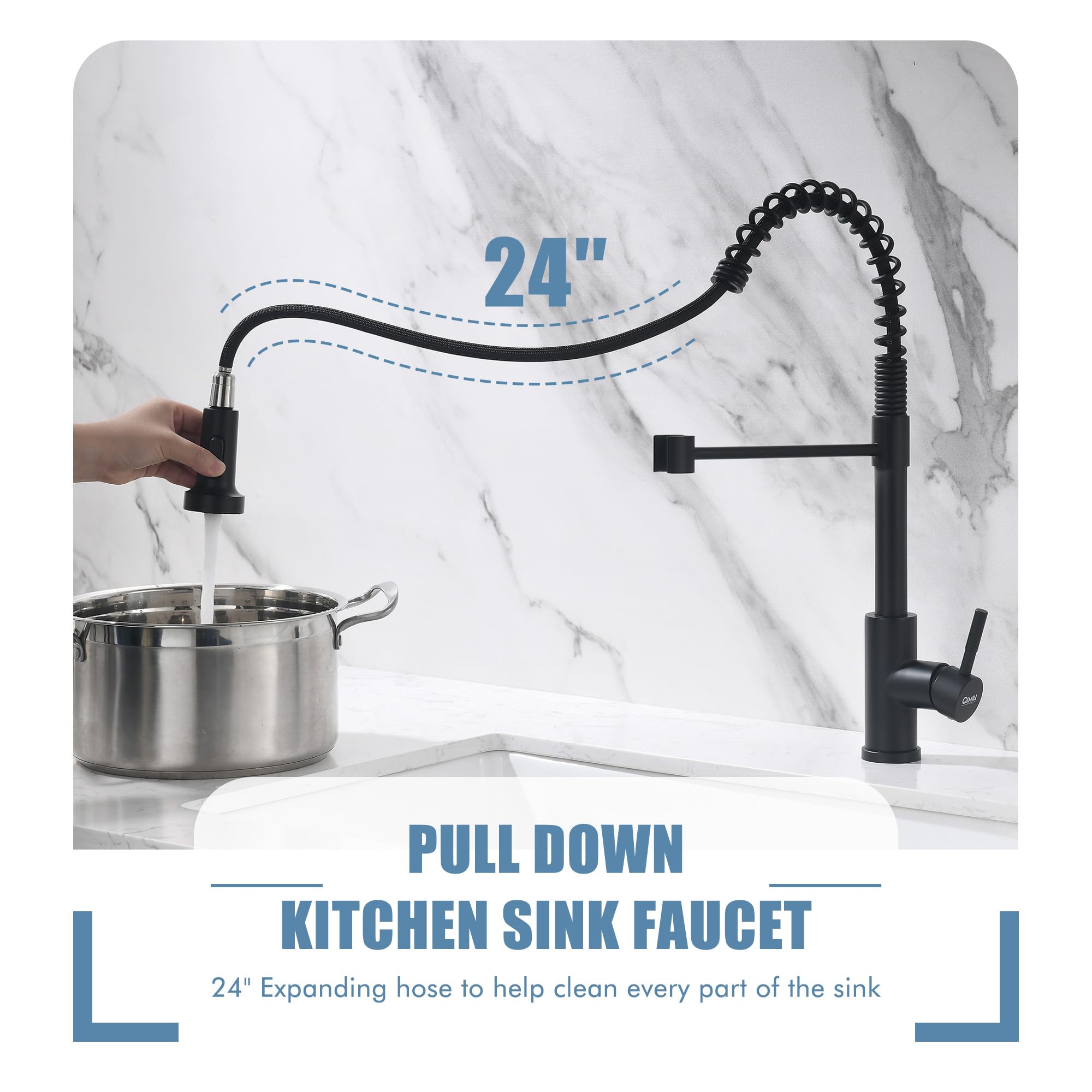 GIMILI Black Kitchen Faucets with Pull Down Sprayer, Single Handle Spring Kitchen Faucet, Commercial Modern rv Faucet for Kitchen Sink, Matte Black