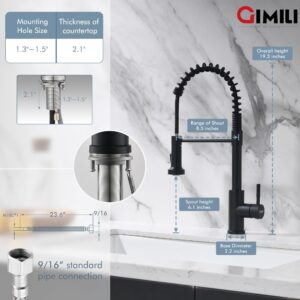 GIMILI Black Kitchen Faucets with Pull Down Sprayer, Single Handle Spring Kitchen Faucet, Commercial Modern rv Faucet for Kitchen Sink, Matte Black