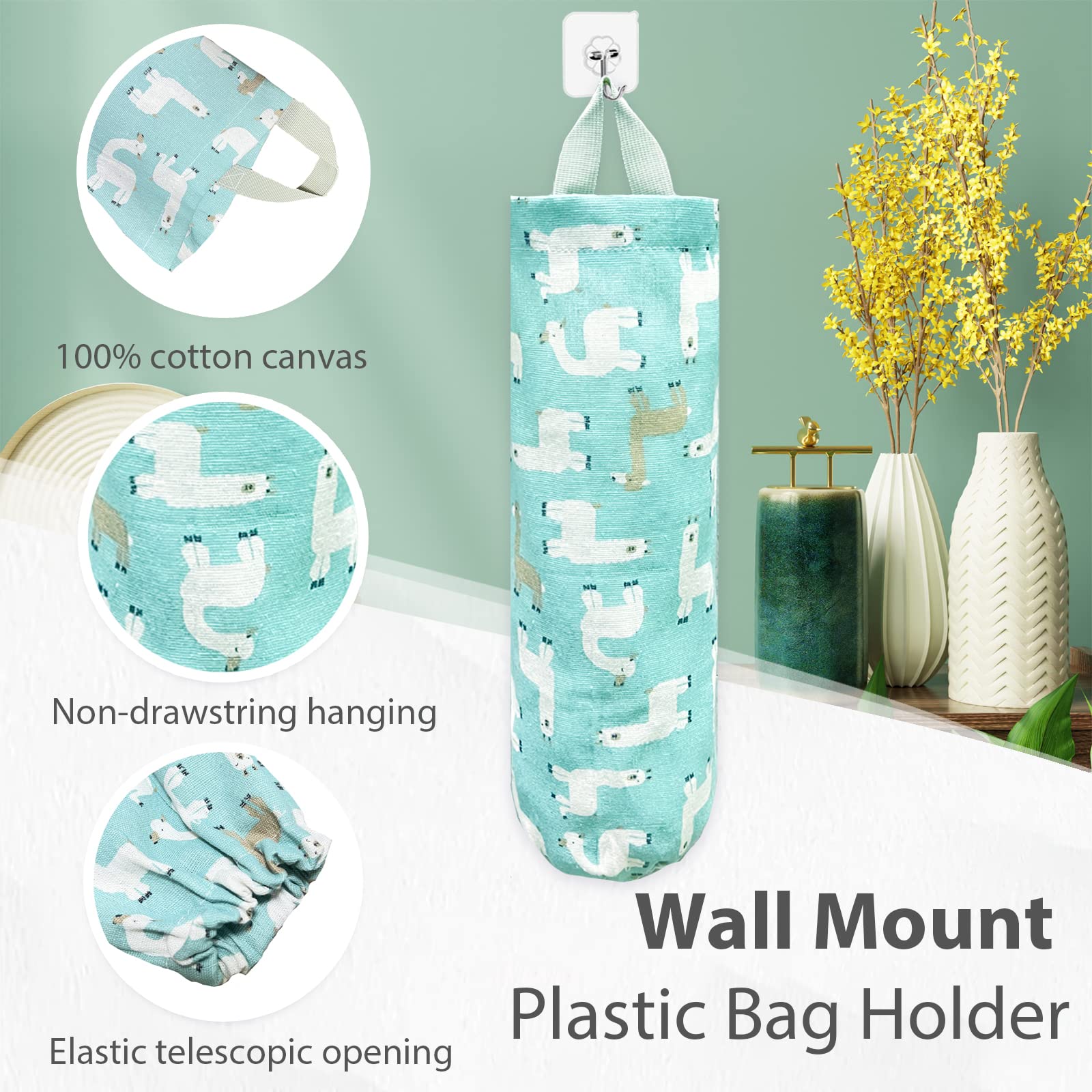 Plastic Bag Holder，Reusable Grocery Bag Holder，Wall Mount Plastic Bag Organizer Shopping Bags Carrier，Washable Large Grocery Bag Storage Dispenser ​for Home Kitchen Travelling Decor, 1 Pack，Alpaca