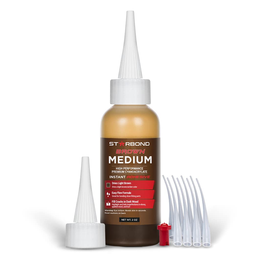 Starbond 2 oz. "Light Brown" Medium CA Glue (Premium Cyanoacrylate Super Glue) Crack Filler 150 CPS Viscosity for Woodworking, Woodturning, Carpentry, Guitar