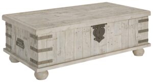 signature design by ashley carynhurst lift top rustic farmhouse cocktail table, antique off white