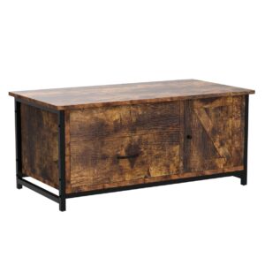 FABATO 41.7" Lift Top Coffee Table with Storage Drawer& Hidden Compartment Barn Door Cabinet Center Table Coffee Table for Living Room Farmhouse Industrial Wood (Rustic Brown2)