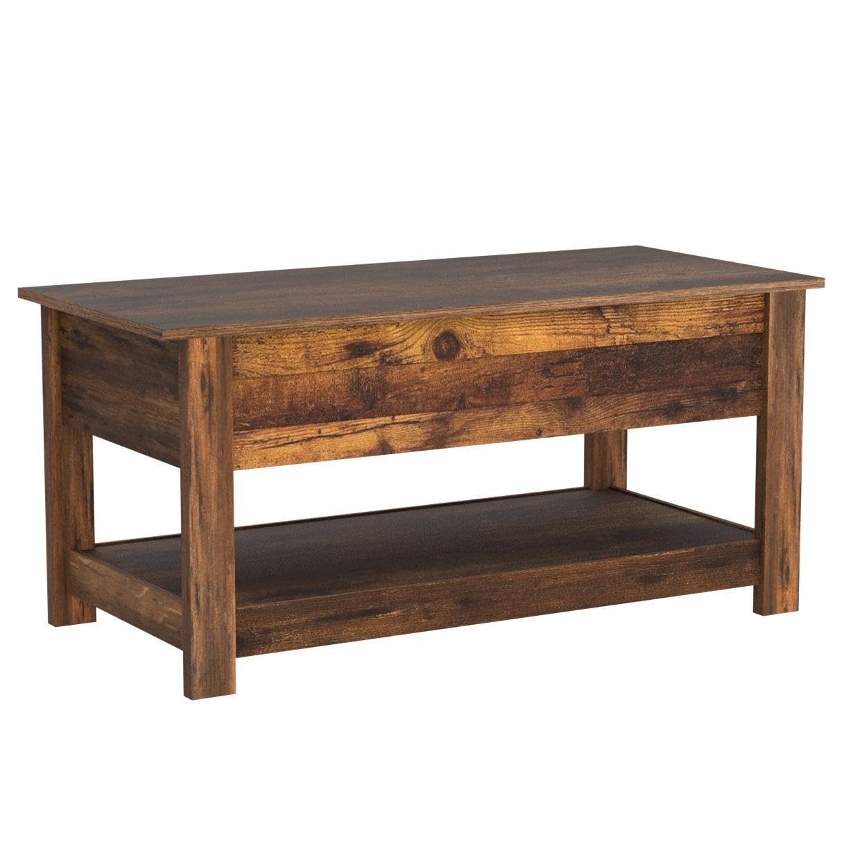 WLIVE Coffee Table, 39" Lift Top Coffee Table with Hidden Compartment and Storage Shelf for Living Room, Rustic Brown