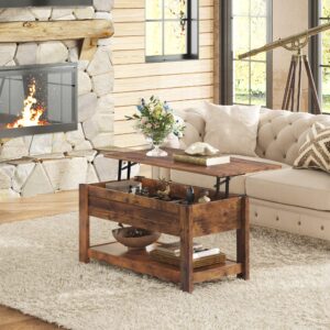 WLIVE Coffee Table, 39" Lift Top Coffee Table with Hidden Compartment and Storage Shelf for Living Room, Rustic Brown