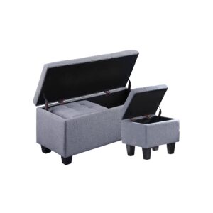 tassullo hinged storage ottoman set of 3, 38'' living room storage bench with thick seating, 2pcs small square dorm stool couch side foot rest