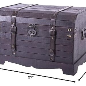 Antique Style Black Wooden Steamer Trunk Coffee Table Wood 1 Piece Lift Top