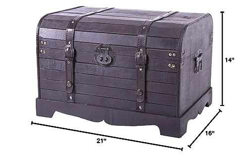 Antique Style Black Wooden Steamer Trunk Coffee Table Wood 1 Piece Lift Top