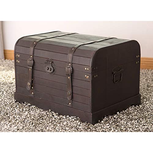 Antique Style Black Wooden Steamer Trunk Coffee Table Wood 1 Piece Lift Top