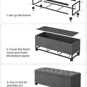 SONGMICS Storage Ottoman Bench, Foldable Foot Rest with Legs, 15.7 x 43 x 15.7 Inches, End of Bed Bench, Storage Chest, Load up to 660 lb, for Living Room, Bedroom, Entryway, Dark Gray ULSF088G01