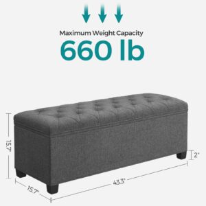 SONGMICS Storage Ottoman Bench, Foldable Foot Rest with Legs, 15.7 x 43 x 15.7 Inches, End of Bed Bench, Storage Chest, Load up to 660 lb, for Living Room, Bedroom, Entryway, Dark Gray ULSF088G01