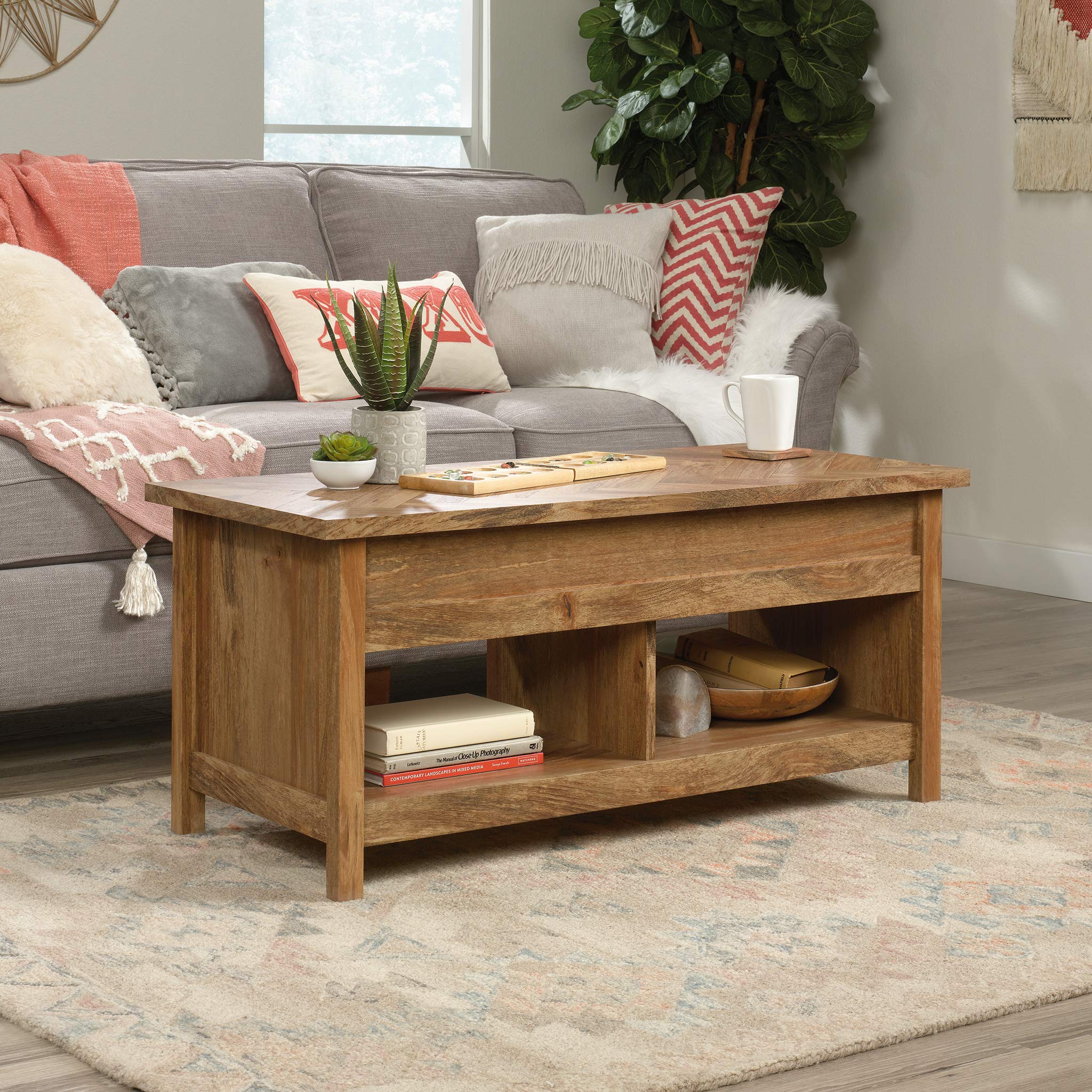 Sauder Cannery Bridge Lift Top Coffee Table, L: 43.15" x W: 19.45" x H: 19.02", Sindoori Mango finish