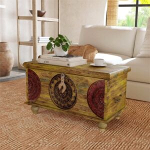 Beaumont Lane Rustic Mango Wood Trunk Coffee Table in Oak Brown