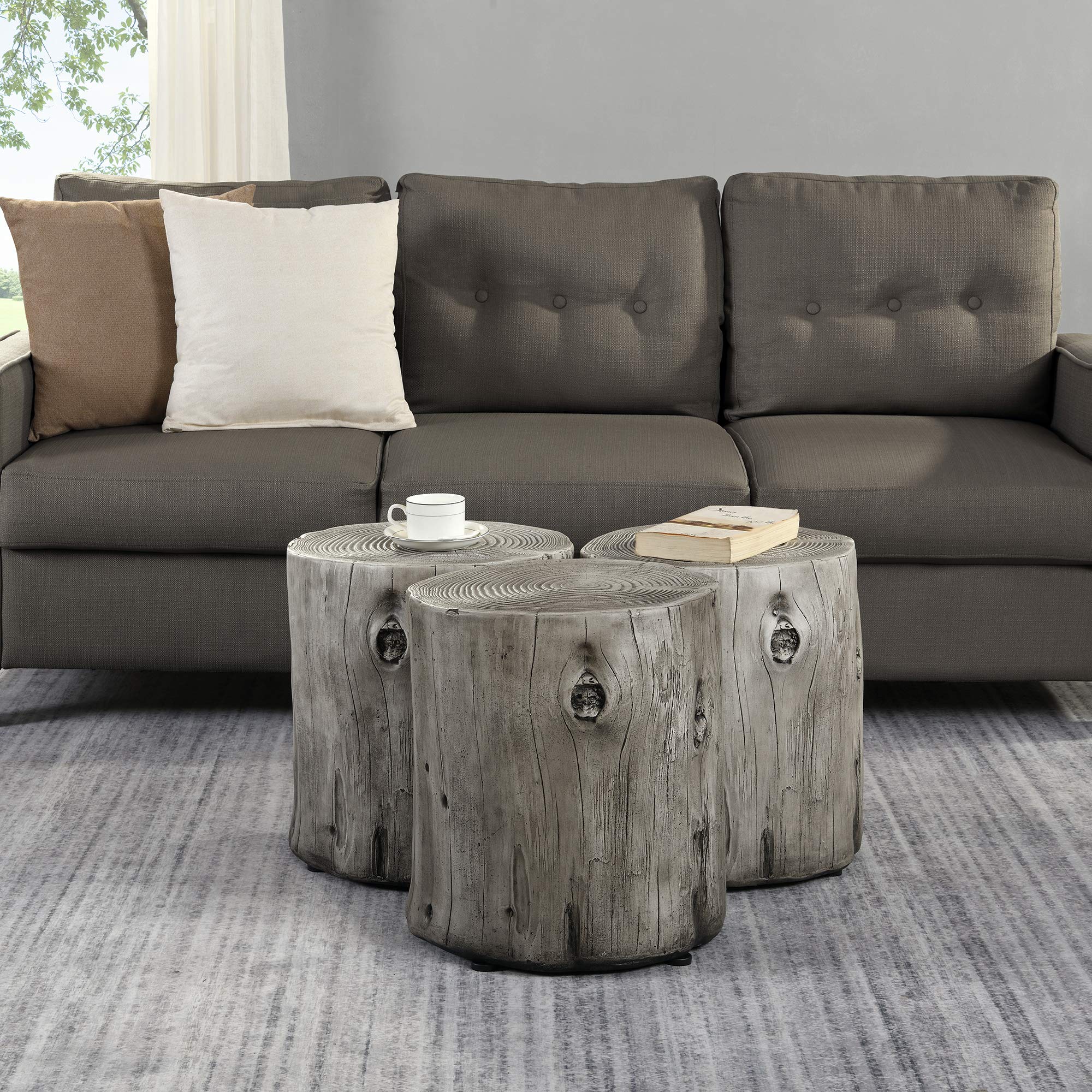 FirsTime & Co.® Gray Arbor Log Table, American Crafted, Weathered Gray, 15 x 14 x 17,Grey