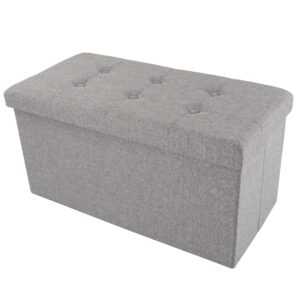 folding storage ottoman - 30-inch tufted footrest, linen chest, or bench with removable bin for living room, bedroom, or dorm by lavish home (gray)