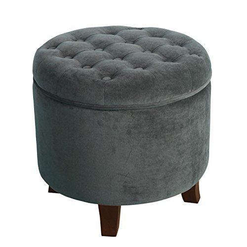 Homepop Home Decor | Upholstered Round Velvet Tufted Foot Rest Ottoman | Ottoman with Storage for Living Room & Bedroom | Decorative Home Furniture, Dark Gray Small