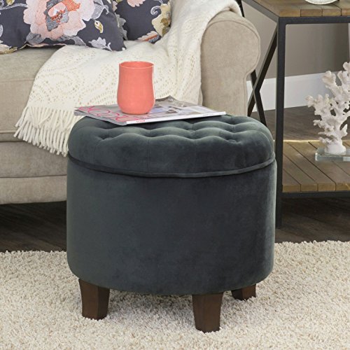 Homepop Home Decor | Upholstered Round Velvet Tufted Foot Rest Ottoman | Ottoman with Storage for Living Room & Bedroom | Decorative Home Furniture, Dark Gray Small