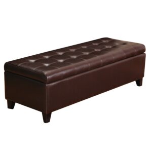 joveco storage ottoman bench, 51 inch leather tufted bench end of bed, bedroom living room (51”, dark brown)