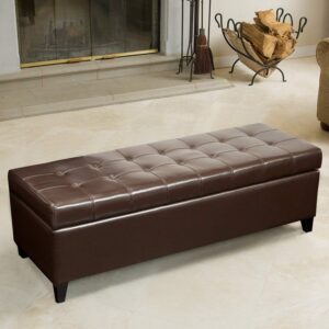 Joveco Storage Ottoman Bench, 51 Inch Leather Tufted Bench End of Bed, Bedroom Living Room (51”, Dark Brown)