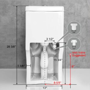 HOROW HWMT-8733S Small Toilet 25" Long x 13.4" Wide x 28.4" High 1-Piece Short Compact Bathroom Tiny Mini Commode Water Closet Dual Flush Concealed Trapway, 12'' Rough-in