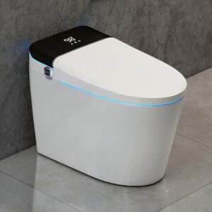 biasuns modern smart toilet with auto flush, foot sensor flush, one piece bidet toilet with warm water, heated bidet seat, warm air drying, tankless toilets with remote control, elongated