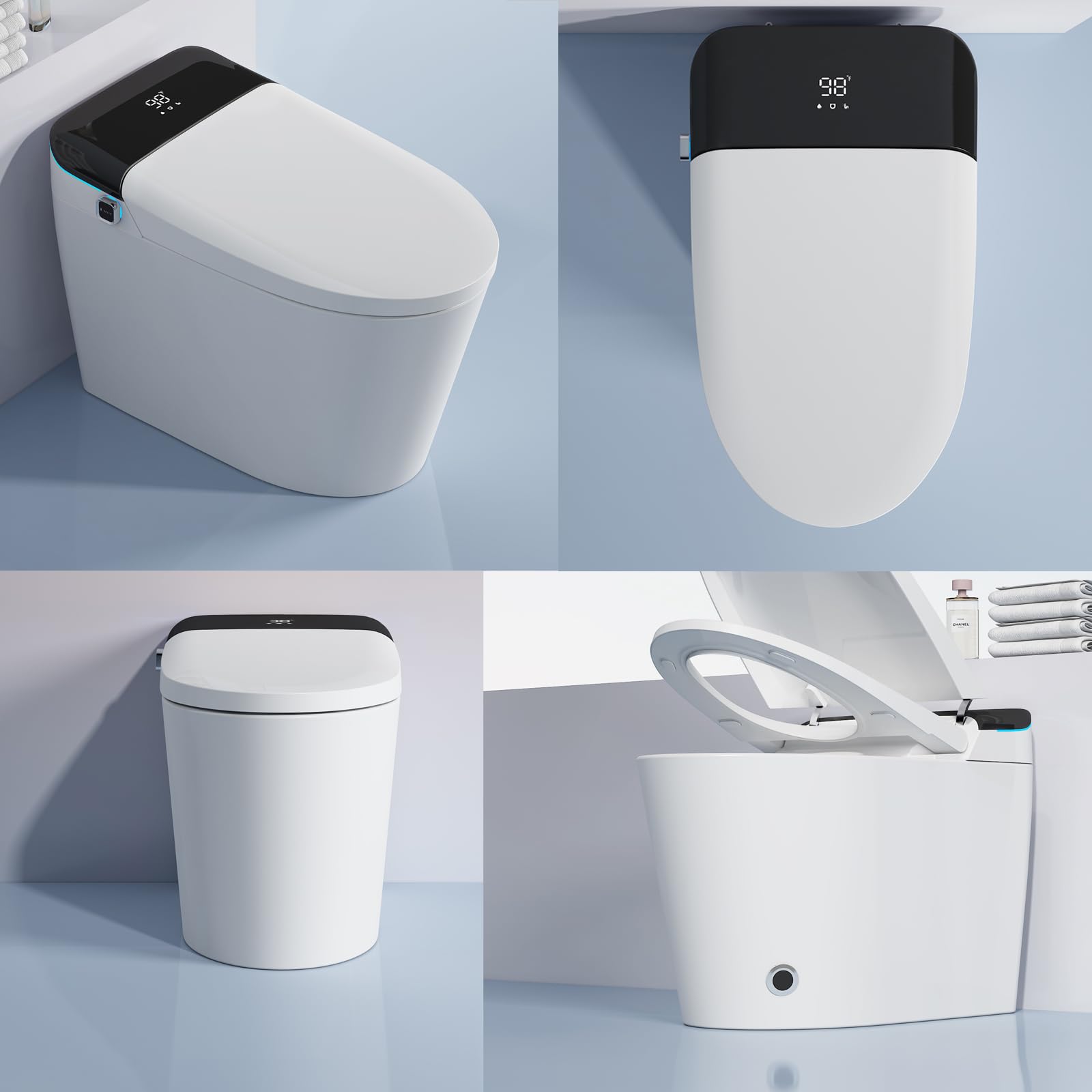 BIASUNS Modern Smart Toilet with Auto Flush, Foot Sensor Flush, One Piece Bidet Toilet with Warm Water, Heated Bidet Seat, Warm Air Drying, Tankless Toilets with Remote Control, Elongated