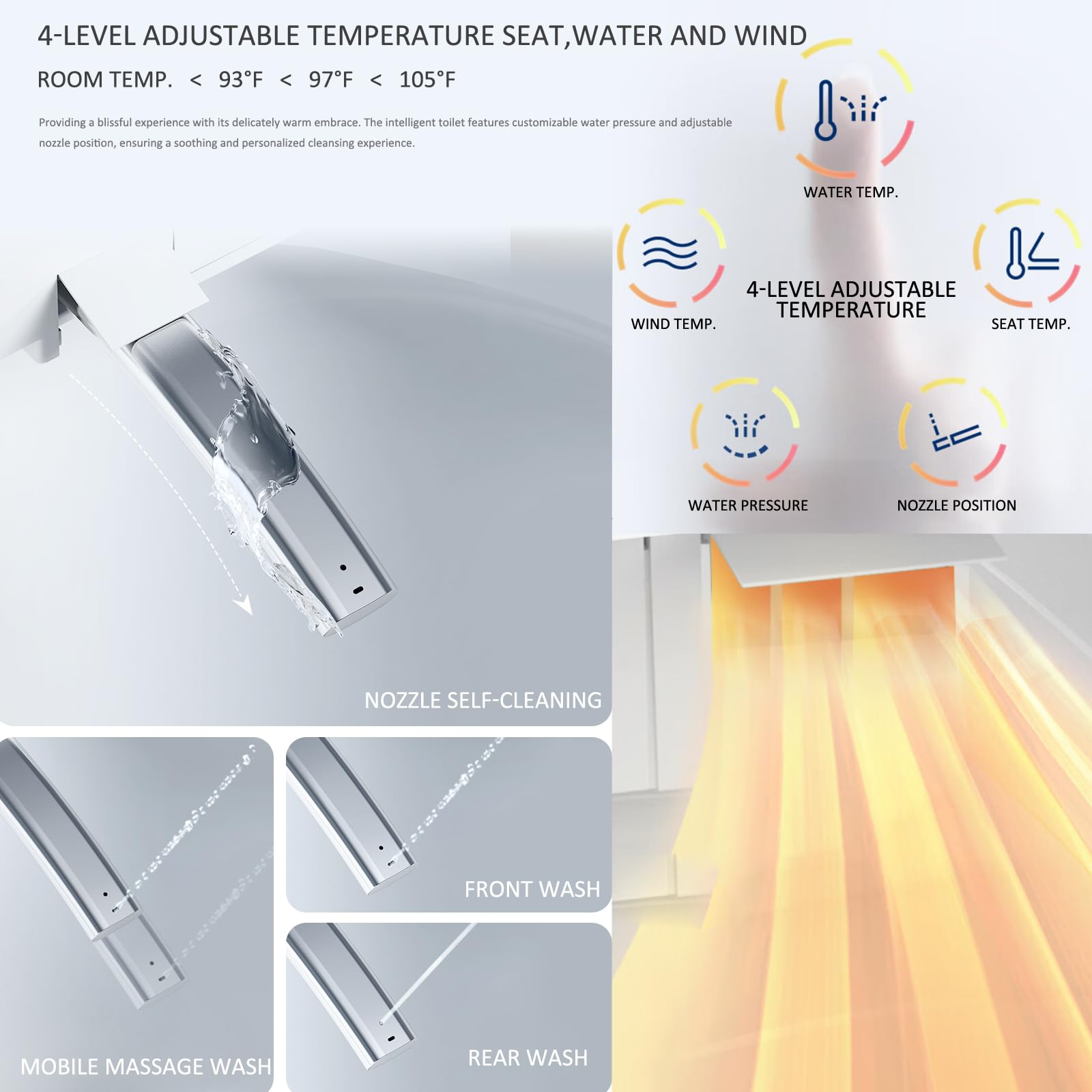 BIASUNS Modern Smart Toilet with Auto Flush, Foot Sensor Flush, One Piece Bidet Toilet with Warm Water, Heated Bidet Seat, Warm Air Drying, Tankless Toilets with Remote Control, Elongated