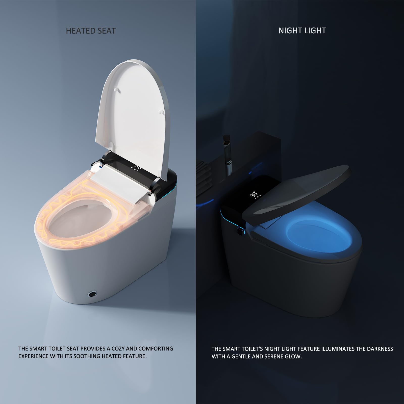 BIASUNS Modern Smart Toilet with Auto Flush, Foot Sensor Flush, One Piece Bidet Toilet with Warm Water, Heated Bidet Seat, Warm Air Drying, Tankless Toilets with Remote Control, Elongated