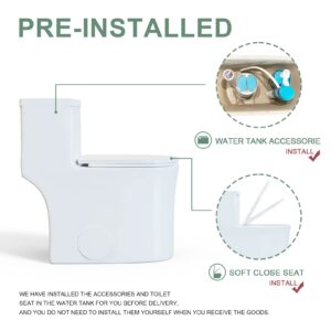 Simple Project Compact Elongated One Piece Toilet - Space-saving Solution For Small Bathrooms - Small Dual Flush Toilet, 16.5" Comfort Height Bowl, 12" Rough-in - White