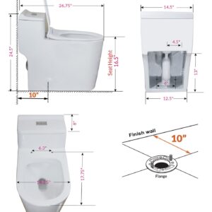 WinZo WZ5080S Dual Flush One Piece Toilet With 10" Rough-in Elongated Comfortable Height, White