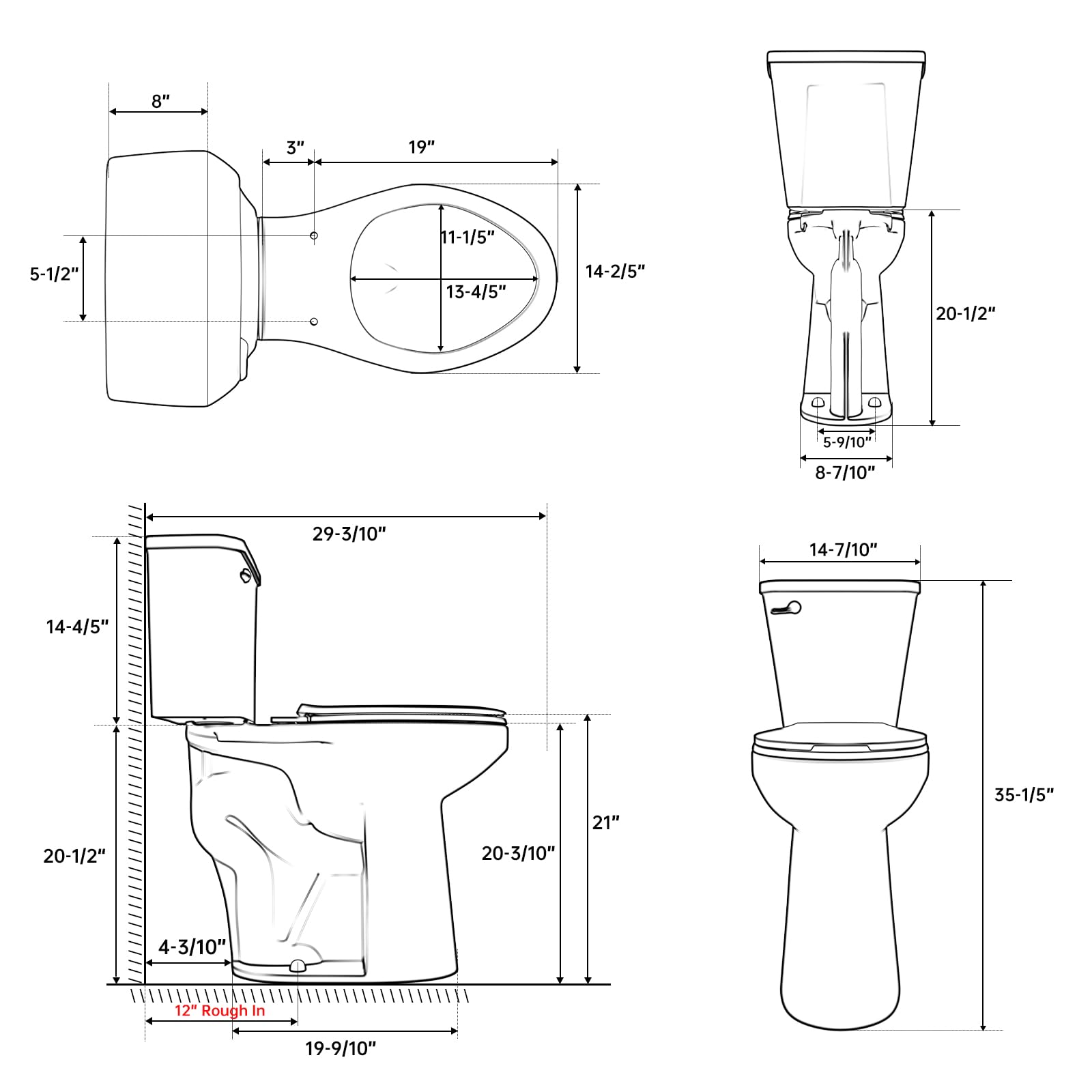 SUPERFLO Extra Tall Toilet 21 Inch Tall Toilets Elongated With 12” Rough In Toilet & Single Flush, Bathroom High Toilet For Seniors, Disabled & Tall Person (1.28 GPF)