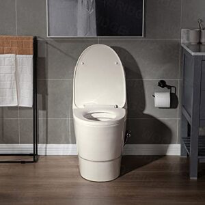 WOODBRIDGEE One Piece Toilet with Soft Closing Seat, Chair Height, 1.28 GPF Dual, Water Sensed, 1000 Gram MaP Flushing Score Toilet, B0942, Biscuit