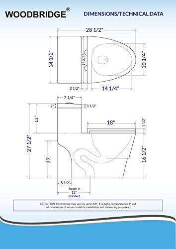 WOODBRIDGEE One Piece Toilet with Soft Closing Seat, Chair Height, 1.28 GPF Dual, Water Sensed, 1000 Gram MaP Flushing Score Toilet, B0942, Biscuit