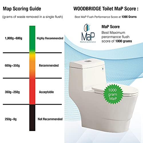 WOODBRIDGEE One Piece Toilet with Soft Closing Seat, Chair Height, 1.28 GPF Dual, Water Sensed, 1000 Gram MaP Flushing Score Toilet, B0942, Biscuit