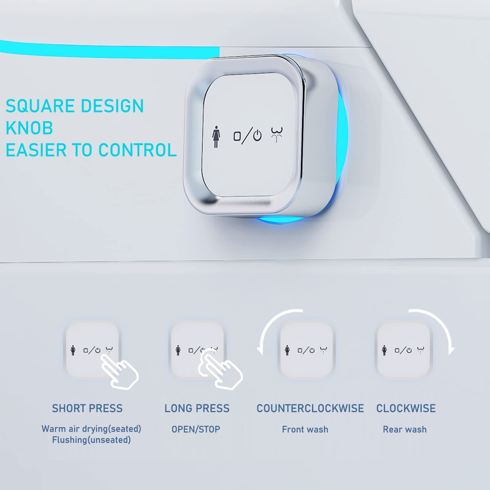 Smart Bidet Toilet with Off-Seat Flush/Foot Sensor Flush, Automatic Tankless Toilet with Intelligent Features, Heated Seat, Warm Water, Warm Air dryer, LED Display