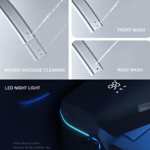 Smart Bidet Toilet with Off-Seat Flush/Foot Sensor Flush, Automatic Tankless Toilet with Intelligent Features, Heated Seat, Warm Water, Warm Air dryer, LED Display