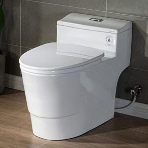 woodbridge t-0018/b-0735 dual flush elongated one piece soft closing seat, comfort height, white t-0018/b0735, modern toilet