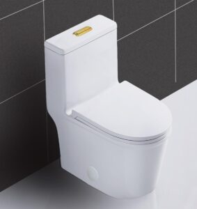 winzo 23-inch small toilet one piece with golden push button modern design for compact narrow bathroom 12" rough-in white