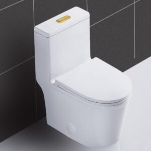 WinZo 23-inch Small Toilet One Piece with Golden Push Button Modern Design For Compact Narrow Bathroom 12" Rough-in White