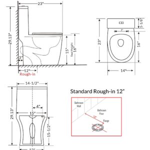 WinZo 23-inch Small Toilet One Piece with Golden Push Button Modern Design For Compact Narrow Bathroom 12" Rough-in White