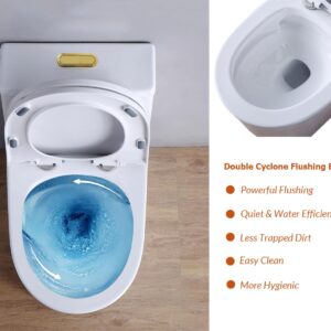 WinZo 23-inch Small Toilet One Piece with Golden Push Button Modern Design For Compact Narrow Bathroom 12" Rough-in White