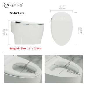 One Piece Elongated Smart Bidet Toilet with Massage Washing, Auto Flush, Heated Seat and Integrated Multi Function Remote Control, White