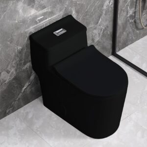 sounor matte black one piece toilet dual flush 1/1.5 gpf elongated u shaped 17.3" tall bowl comfortable for seniors elderly modern 12" rough-in (sn1080b)