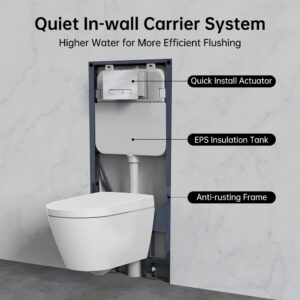 EPLO Intelligent Wall-Hung Toilet with In-Wall Tank System，One-piece Elongated Smart Toilet with Bidet Built in,Heated Seat, Warm Air Dryer,Auto Flush,Nightlight,Remote Control (White)