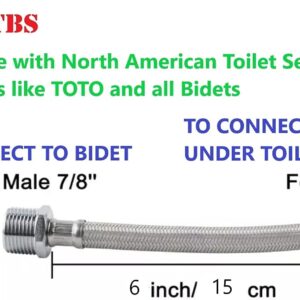 NEW 6 inches Stainless Steel 7/8 male 7/8 female Extension hose toilet seat with hard access Handheld Spray BRAIDED Easy to tight