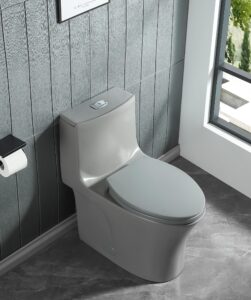 one piece toilet dual flush elongated standard modern toilet 1.1/1.6 gpf soft close seat save water powerful & quiet - gray, 27.5"d x 14"w x 28.6"h