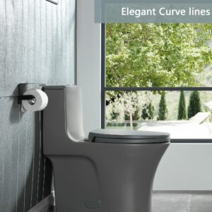 One Piece Toilet Dual Flush Elongated Standard Modern Toilet 1.1/1.6 GPF Soft Close Seat Save Water Powerful & Quiet - Gray, 27.5"D x 14"W x 28.6"H