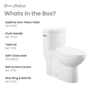 Swiss Madison Well Made Forever SM-1T206 Sublime One Piece Elongated Left Side Flush Handle Toilet 1.28 gpf, Glossy White