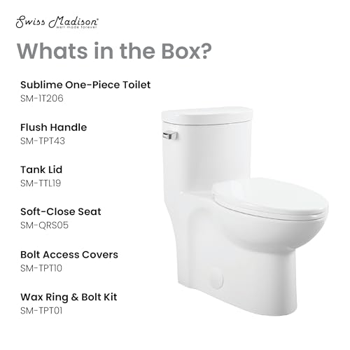 Swiss Madison Well Made Forever SM-1T206 Sublime One Piece Elongated Left Side Flush Handle Toilet 1.28 gpf, Glossy White