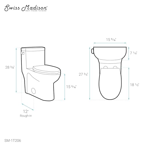 Swiss Madison Well Made Forever SM-1T206 Sublime One Piece Elongated Left Side Flush Handle Toilet 1.28 gpf, Glossy White